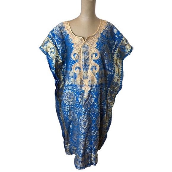 Dresses | Anthony Mark Hankins Collection Blue Gold Kaftan Mumu | Poshmark